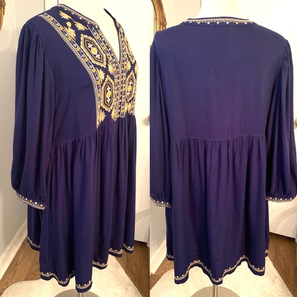Solitaire | Dresses | Solitaire Navy Blue Tunic Dress Shift Embroidered ...
